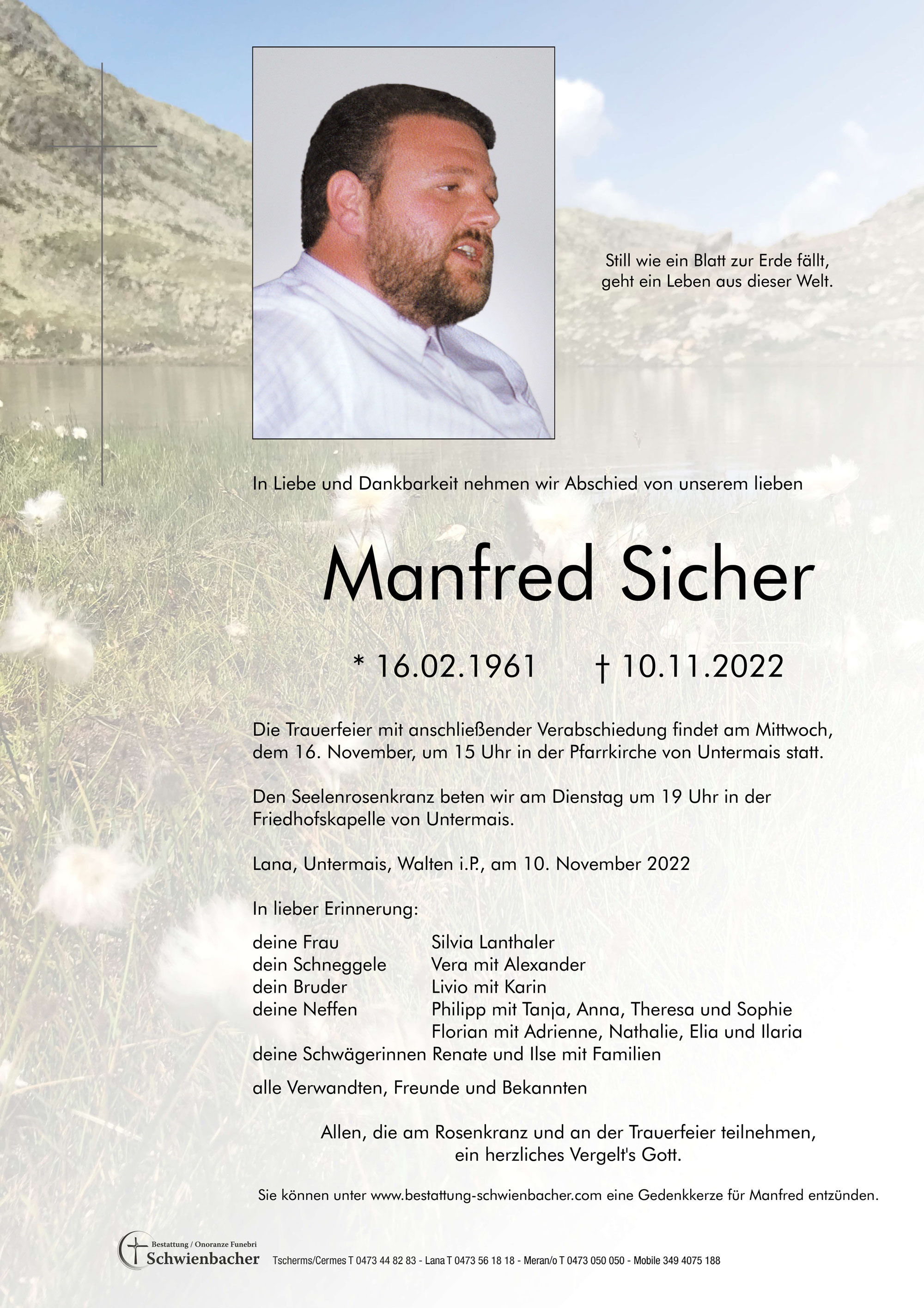 Manfred Sicher, Meran | Bestattungsdienst Schwienbacher A. - Meran ...